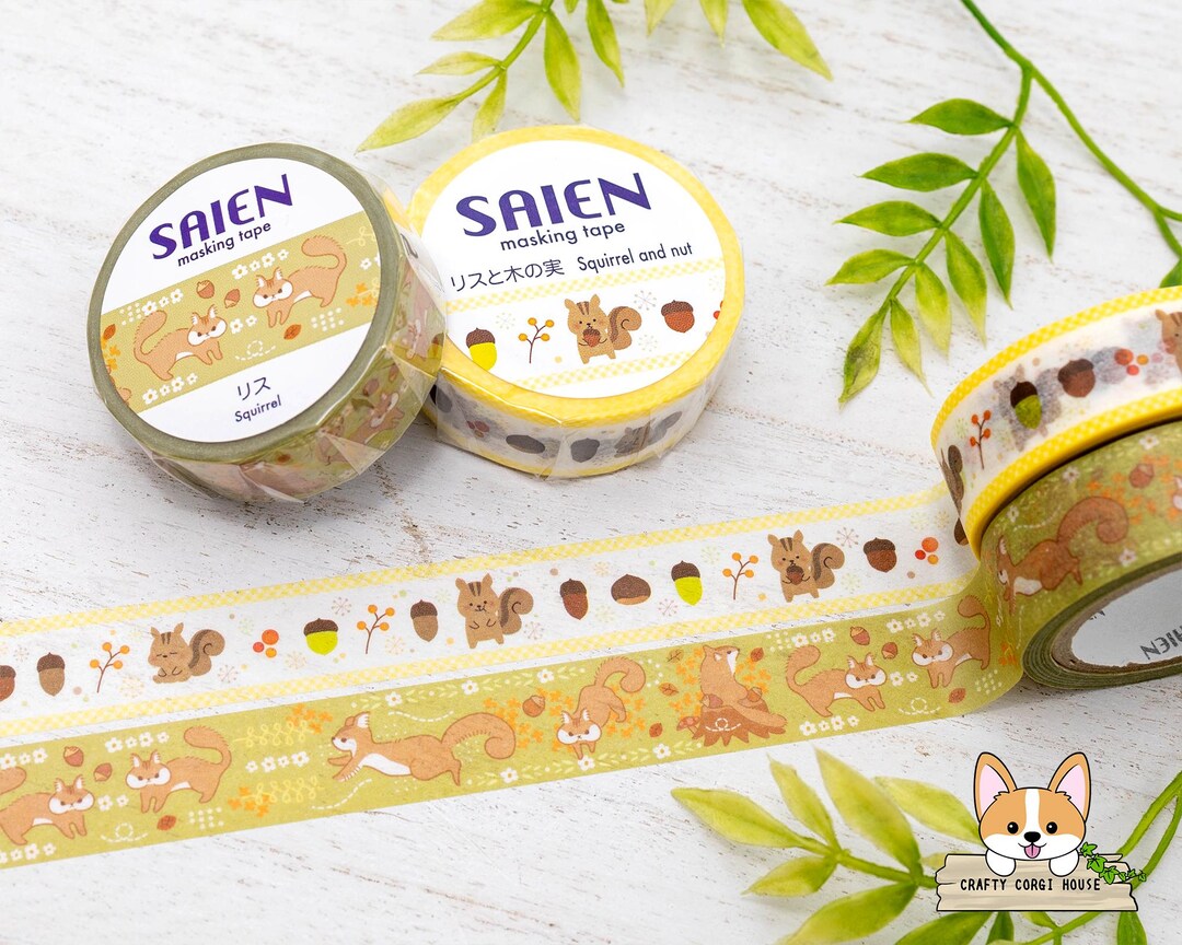 1 Roll | 15mm | Kamiiso SAIEN | Fall Washi Tape | Squirrel and Nut ...