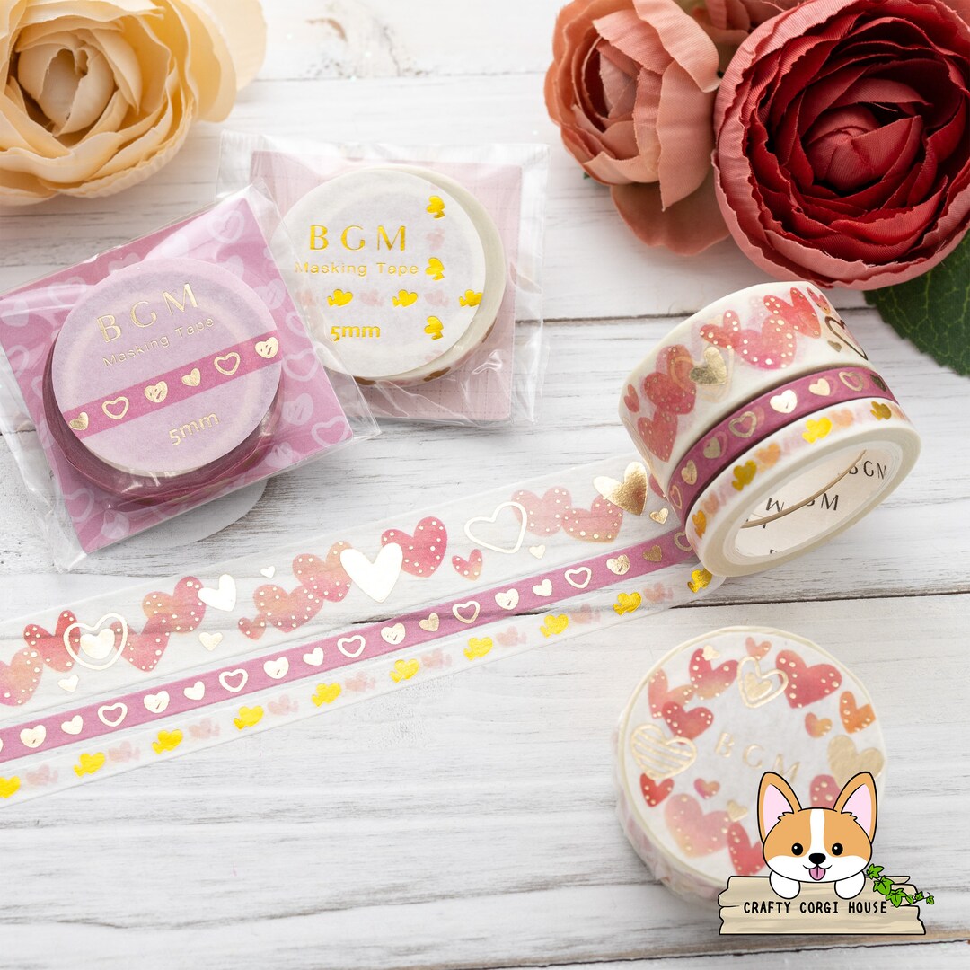 1 Roll | 5mm or 15mm | BGM | Hearts Foil Washi Tape | Colorful Hearts ...