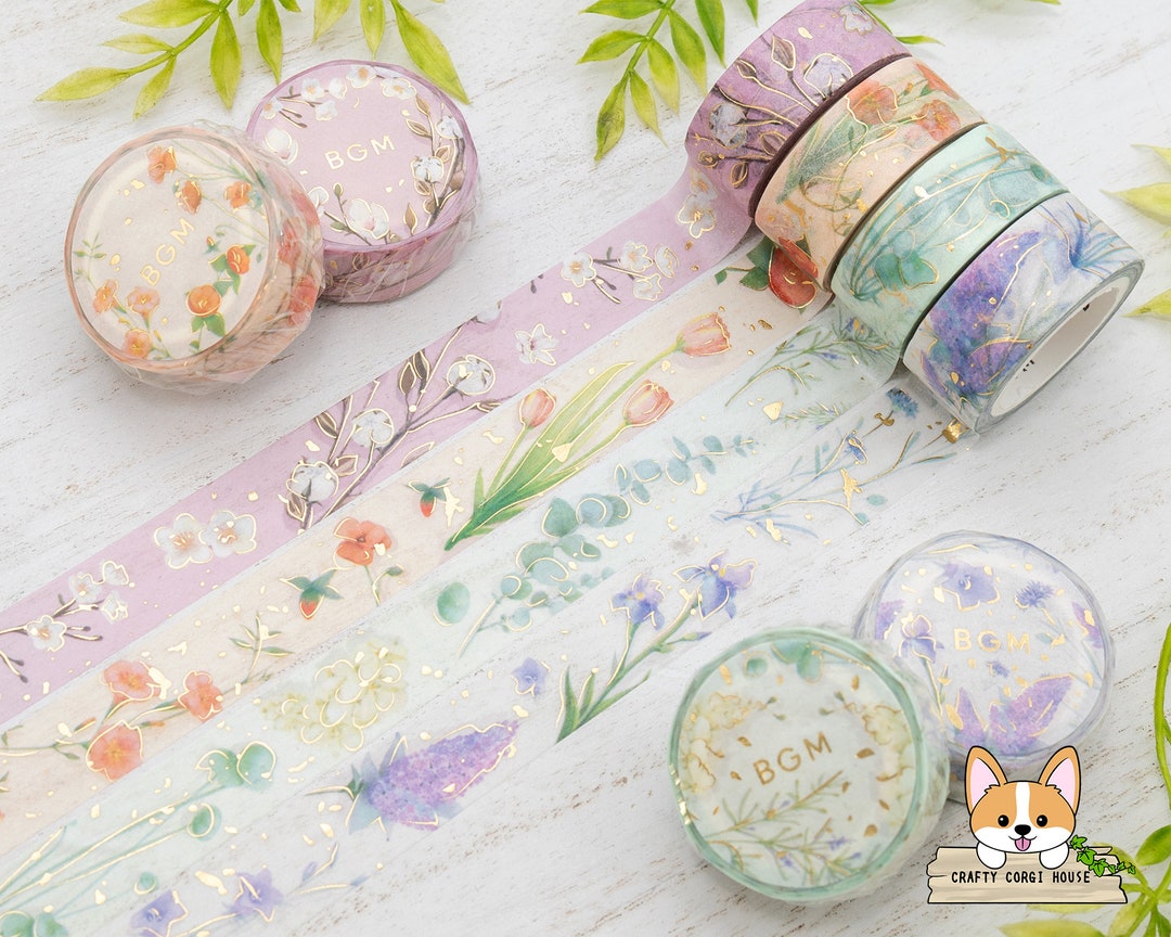 1 Roll | 15mm | BGM | Garden Flowers Gold Foil Washi Tape | Pink ...