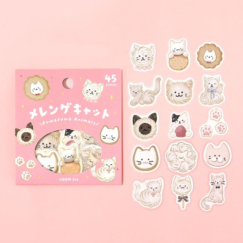 45 Pc | BGM | FUWAFUWA ANIMALS Gold Foil Die Cut Washi Stickers ...