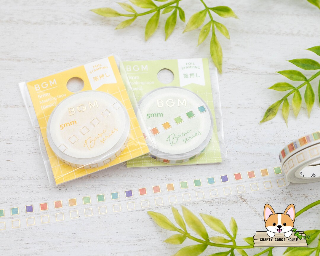 1 Roll | 5mm | BGM | Square Pattern Gold Foil Slim Washi Tape | Color ...