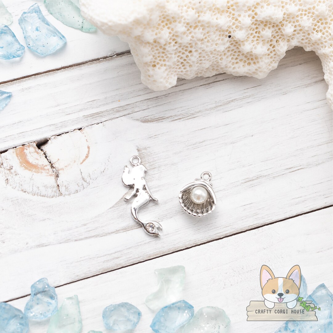2 Pc Set | Mermaid Crystal Charm | Shell Pearl Charm | Marine Life ...