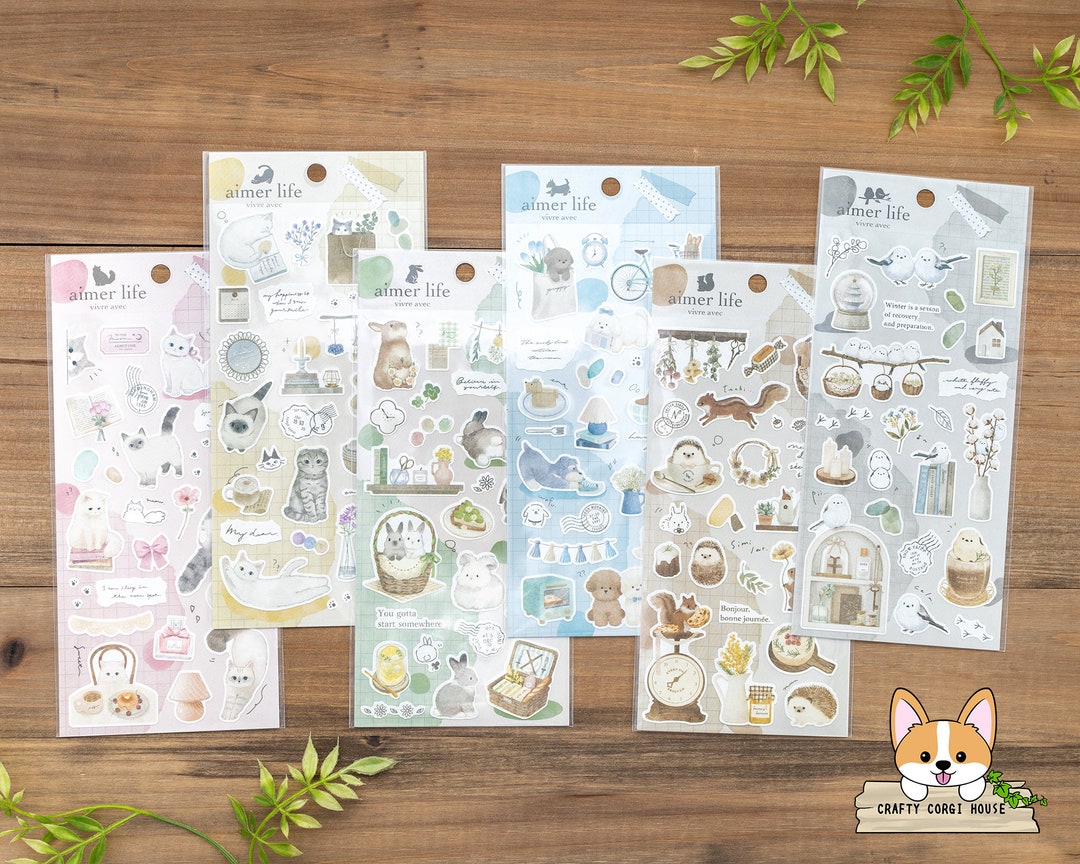 1 Sheet | Q-lia | Cute Animal AIMER LIFE Washi Stickers | Cat - Rabbit ...