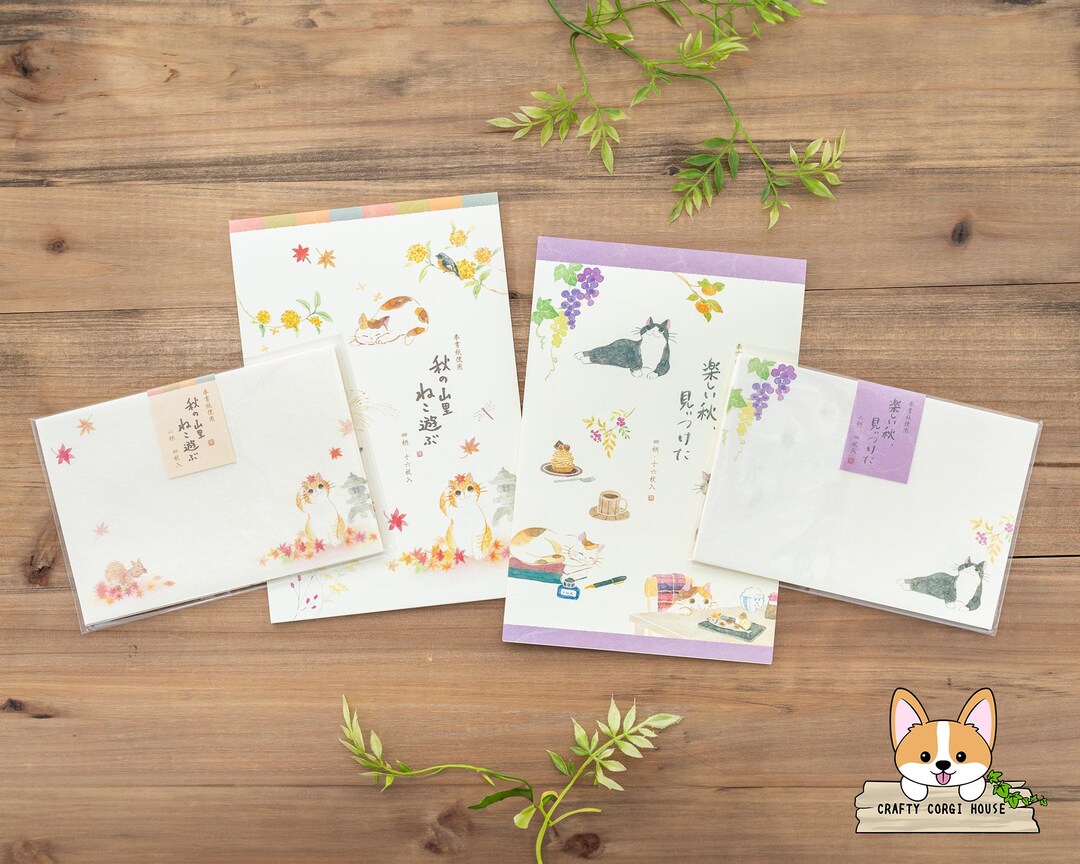 16 Sheets 4 Envelopes | NB | AUTUMN LETTER Nekorobi Cat Writing Letter ...