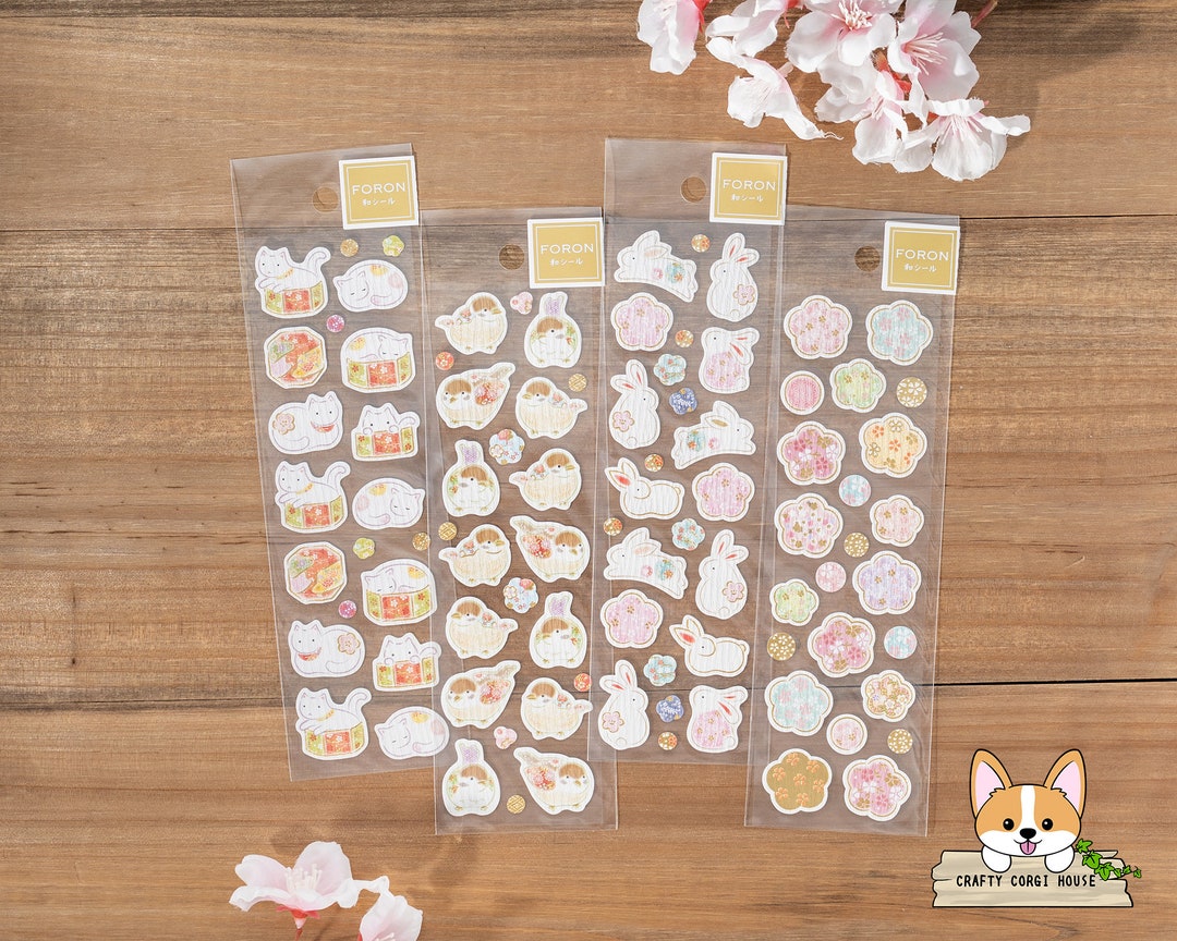 1 or 2 Pc Set NB Japanese Style Gold Foil Crepe Paper Stickers Cat ...