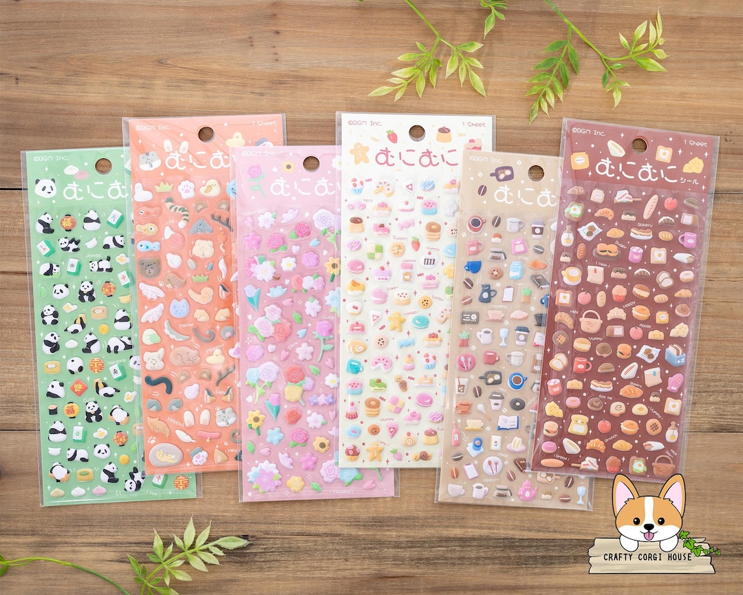 1 Sheet | BGM | MUNI MUNI Mini Puffy Stickers | Panda - Animal - Flower ...