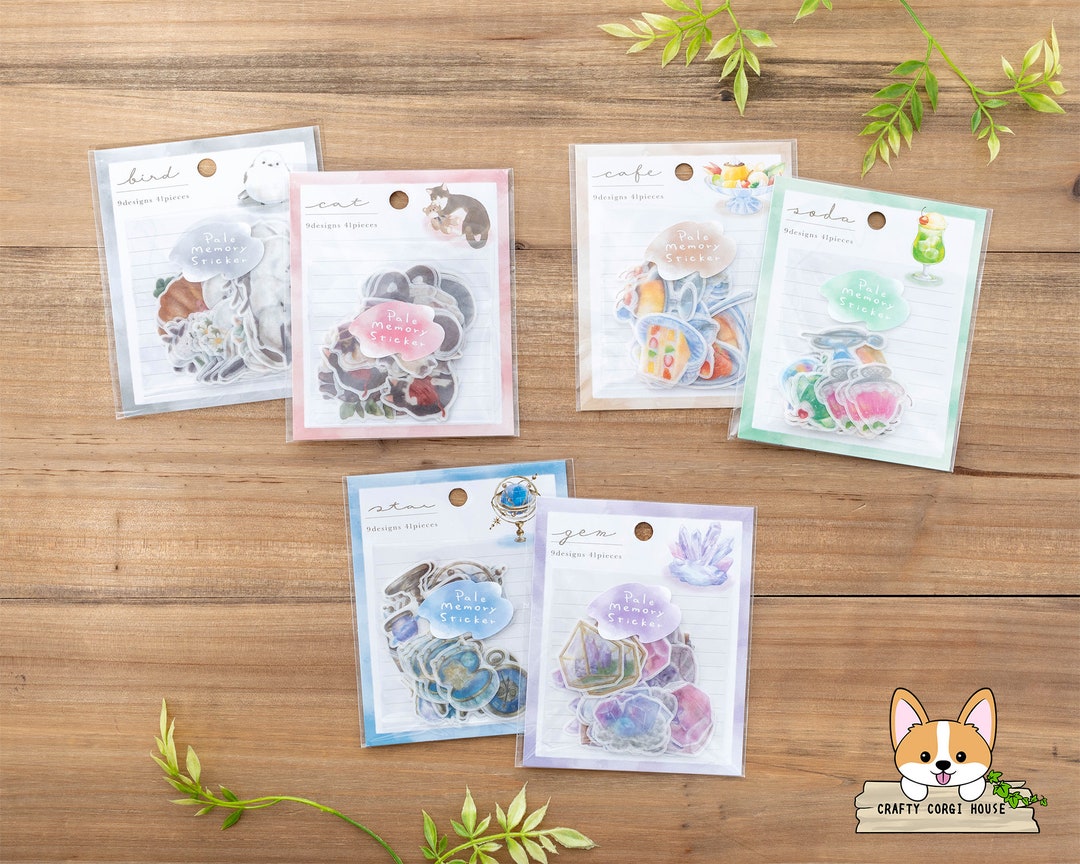 41 Pc | Crux | PALE MEMORY Washi Sticker Flakes | Bird - Cat - Cafe ...