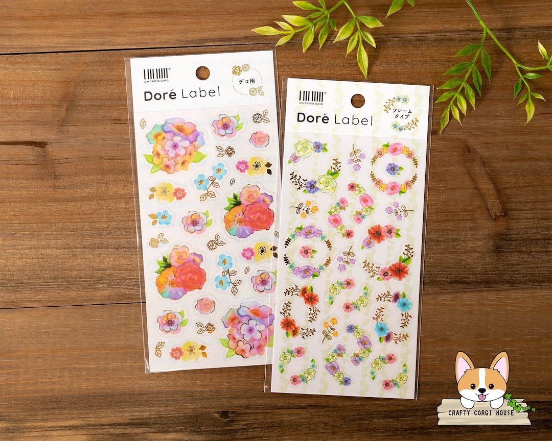 1 Sheet | Un Trois Cinq | DORE LABEL Gold Foil Clear Stickers | Flower ...