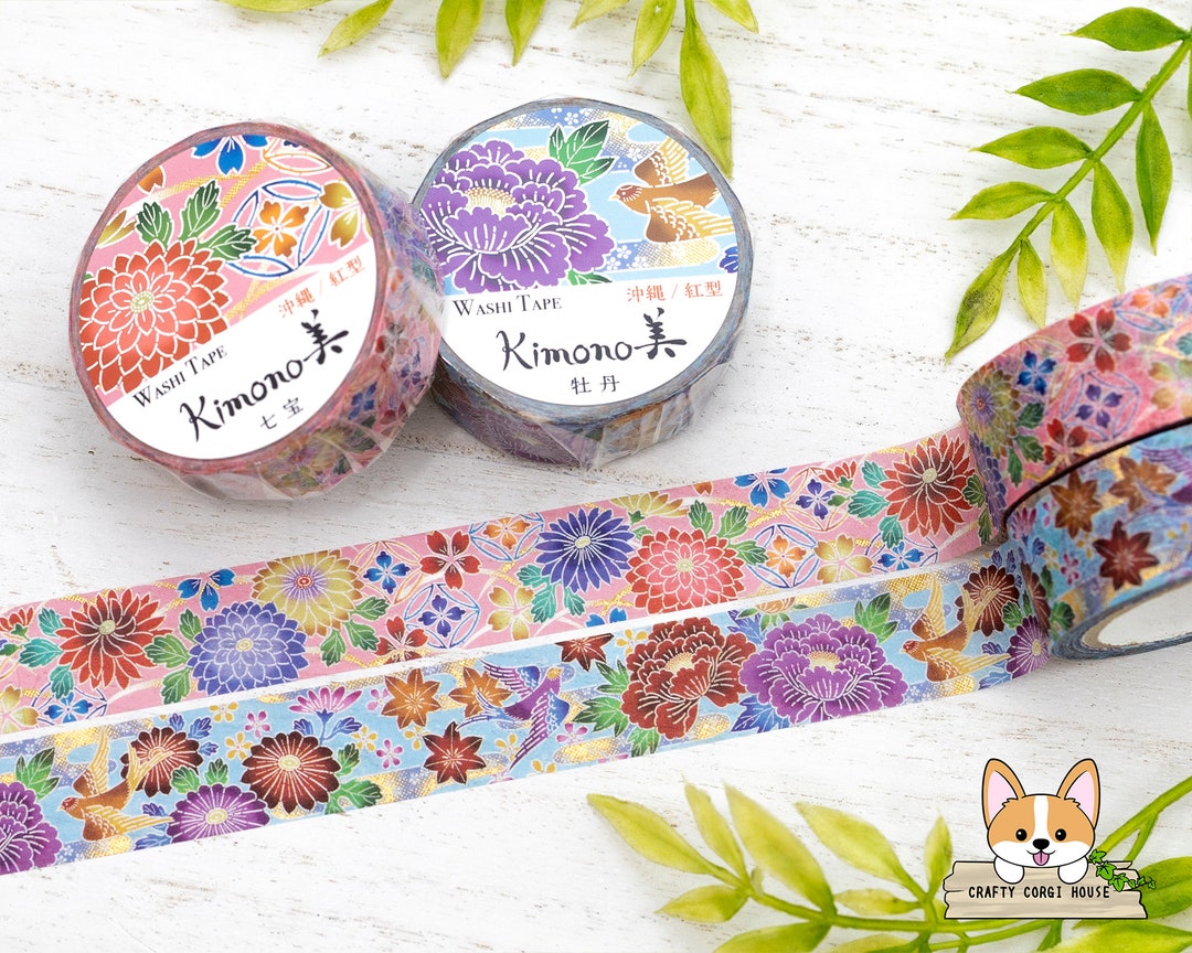 1 or 2 Pc Set 15mm Kamiiso KIMONO OKINAWA Series Gold Foil Yuzen Washi ...