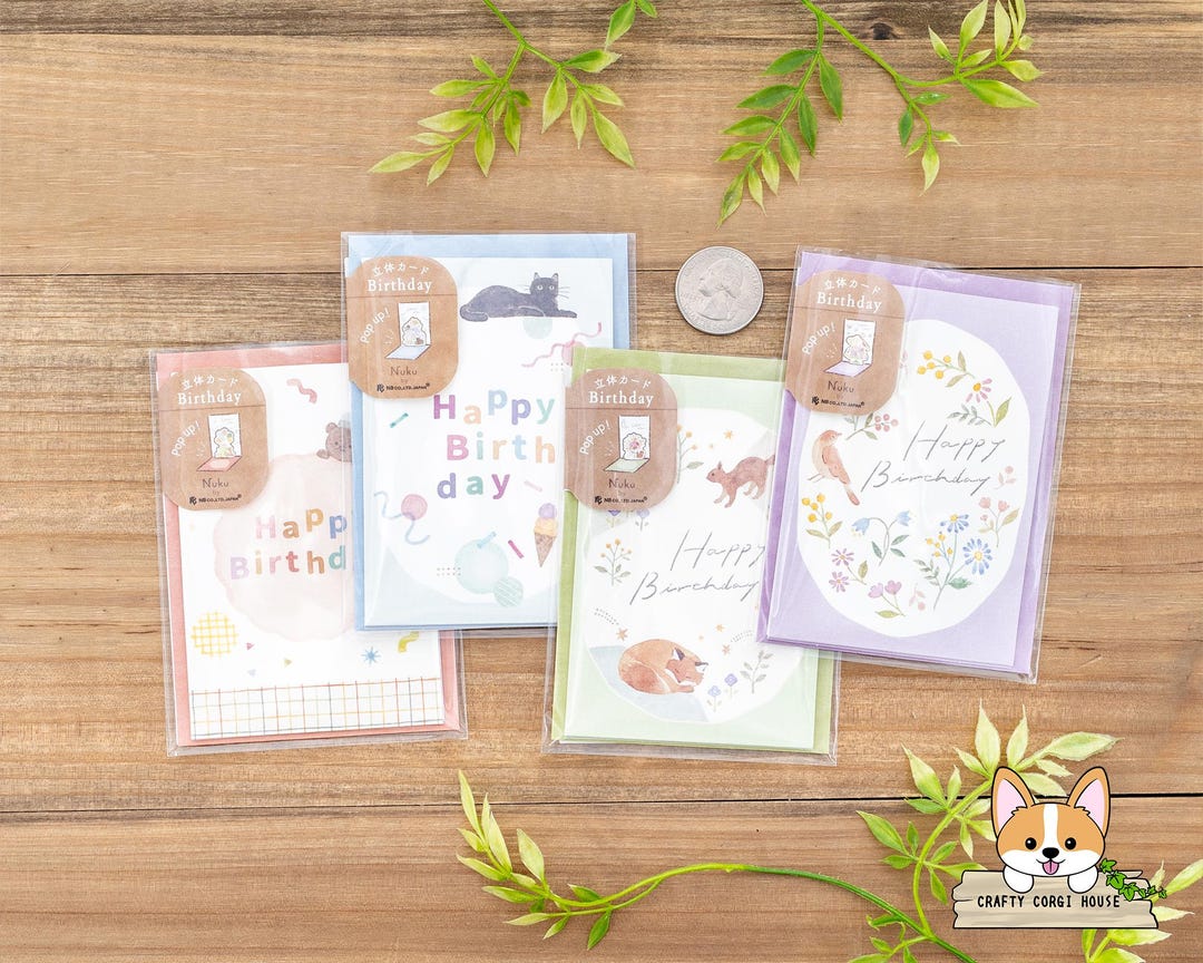 1 or 2 Pc | NB | AWAIRO Happy Birthday Mini Pop-up Greeting Cards | Bear - Cat - Squirrel & Fox ...