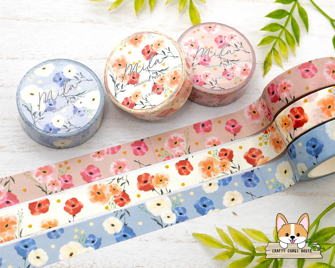 1 Roll | 15mm | Lab Clip | MILA Poppy Floral Washi Tape | Pink - Orange ...