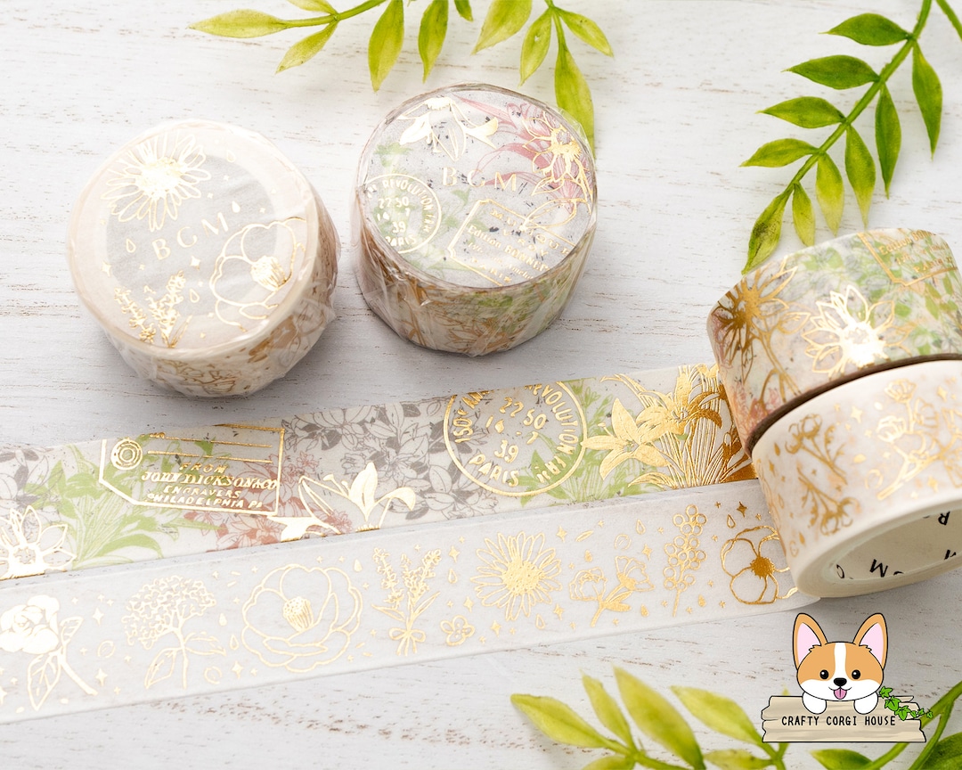 1 or 2 Pc Set 20mm BGM Flower Gold Foil Washi Tape Flower Letter Golden ...