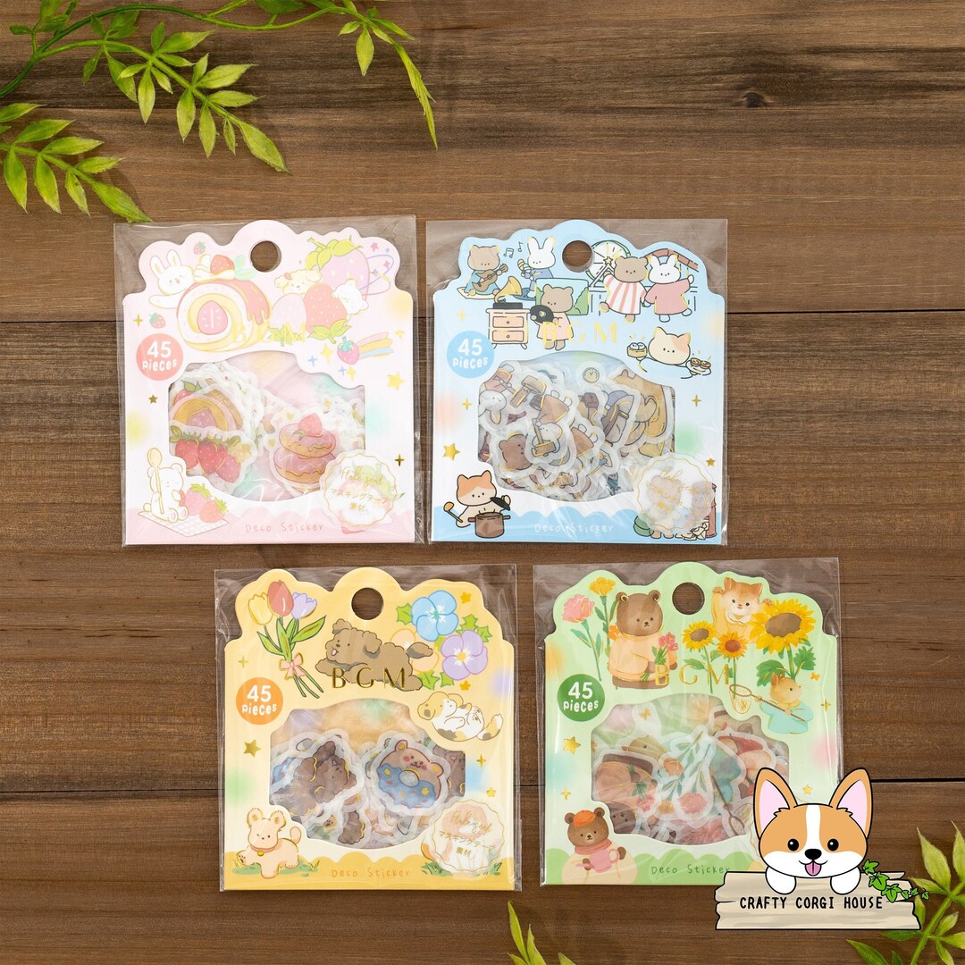 45 Pc BGM Animals Foil Die Cut Washi Stickers Strawberry Daily Life ...