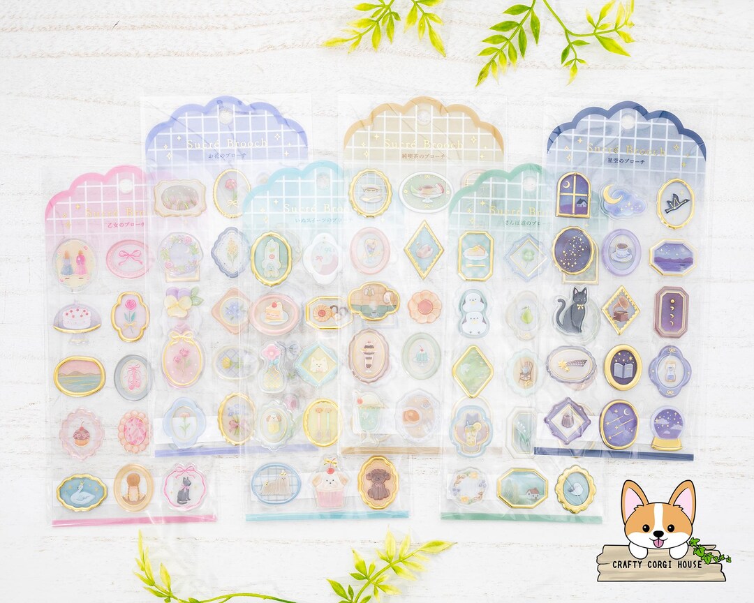 1 Sheet | Q-lia | SUCRE BROOCH Gel Stickers | Maiden - Flower - Dog ...