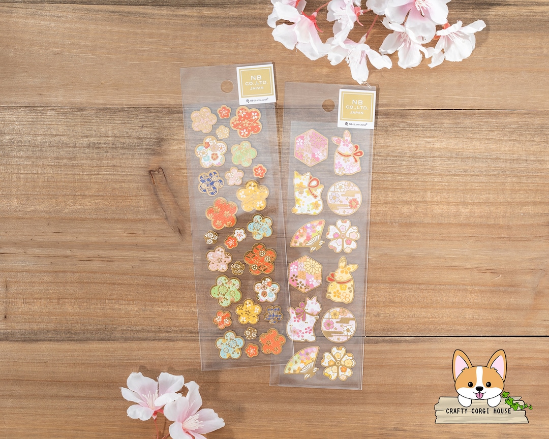1 Sheet | NB | Japanese Style Gold Foil Unryu Paper Stickers | Fukuhana ...