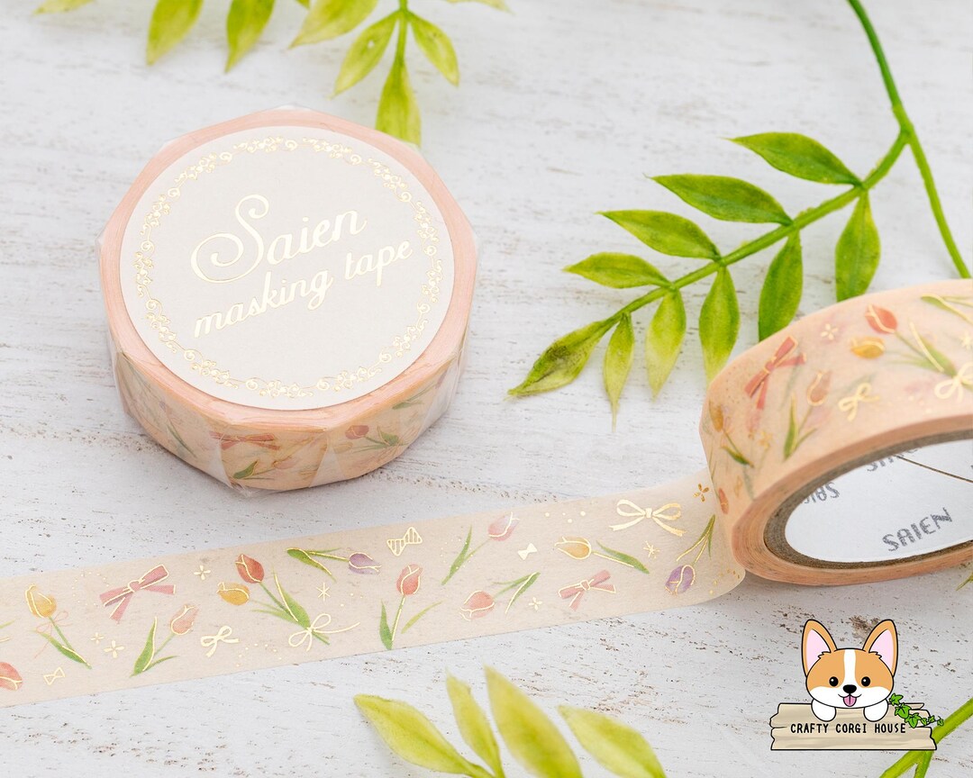 1 Roll | 15mm | Kamiiso SAIEN | Spring Gold Foil Washi Tape ROLL ...