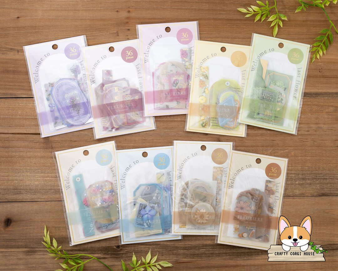 36 Pc Q-lia FLEURIERE Foil Die Cut Clear Stickers Purple Dusty Pink ...