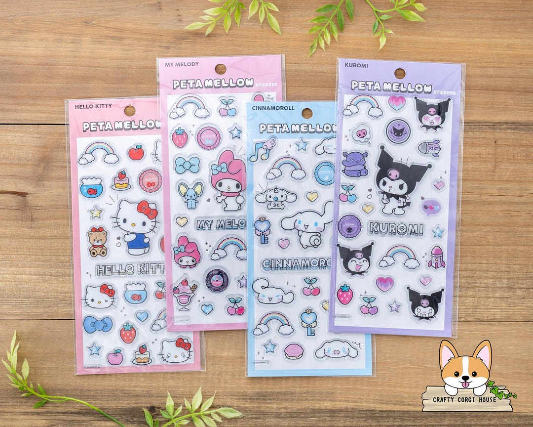 1 Sheet | T'x Factory X Sanrio | PETA MELLOW Clear Gel Stickers | Hello ...
