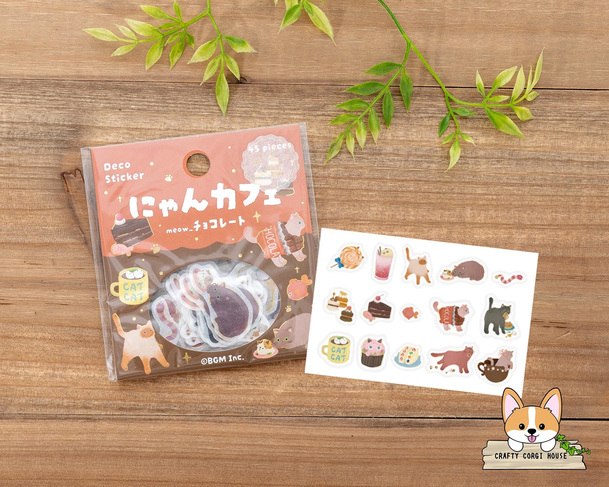 45 Pc | BGM | CAT CAFE Gold Foil Die Cut Washi Stickers | Chocolate ...