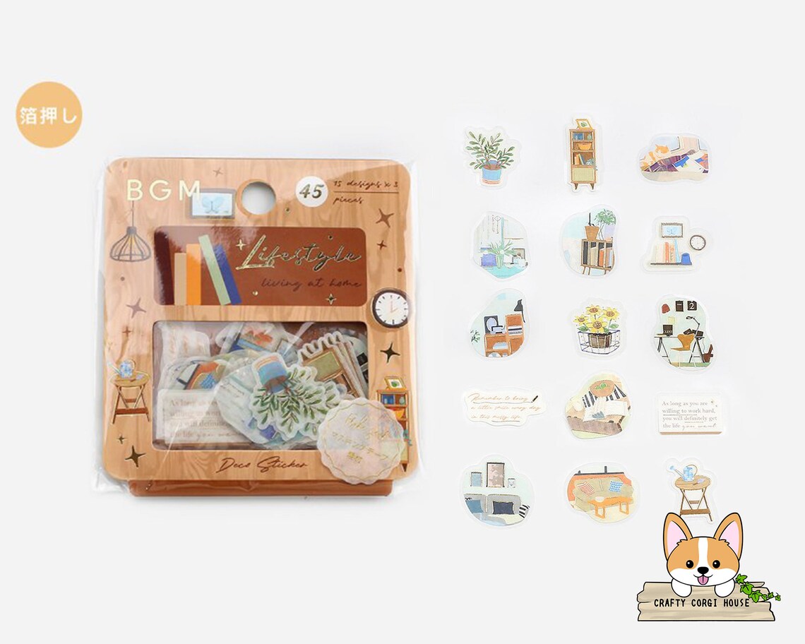 45 Pc | BGM | LIFESTYLE Foil Die Cut Washi Stickers | Interior ...