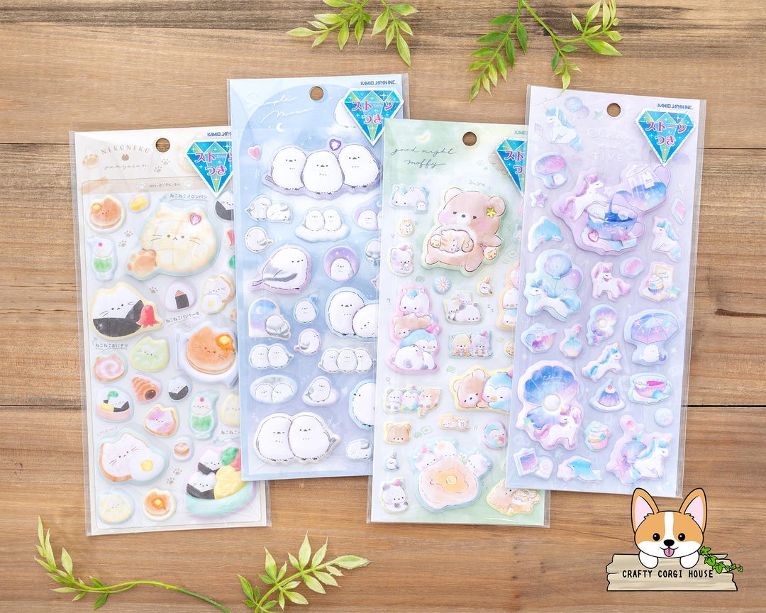 1 Sheet | Kamio | SUPER MOCHIRI Puffy Stickers With Faux Gemstones ...