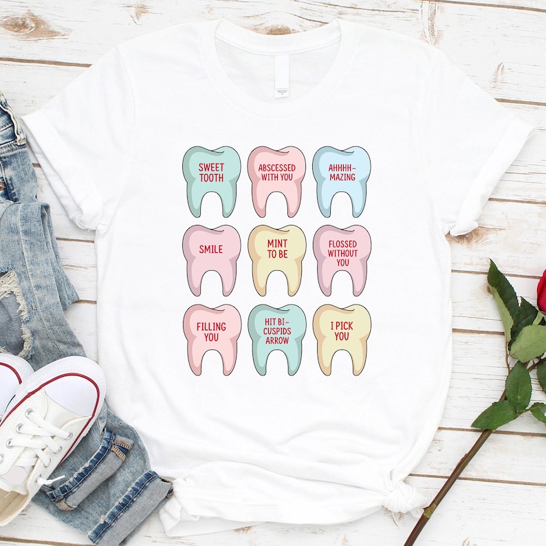 Valentine's Day Dental Tooth T-shirt Candy Hearts Tooth - Etsy