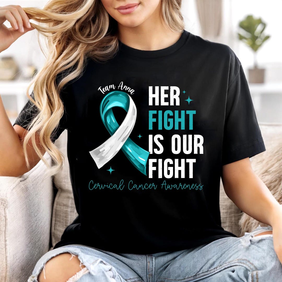 Custom Team Name Cervical Cancer Support Shirt, Teal & White Ribbon ...