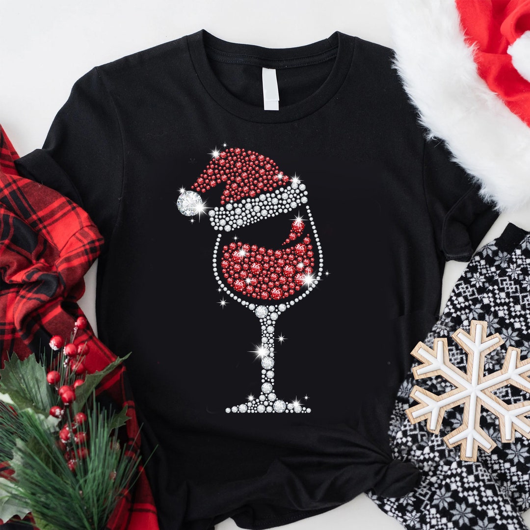 Wine Glasses With Santa Hat T-shirt, Wine Lover T-shirt, Christmas Wine ...