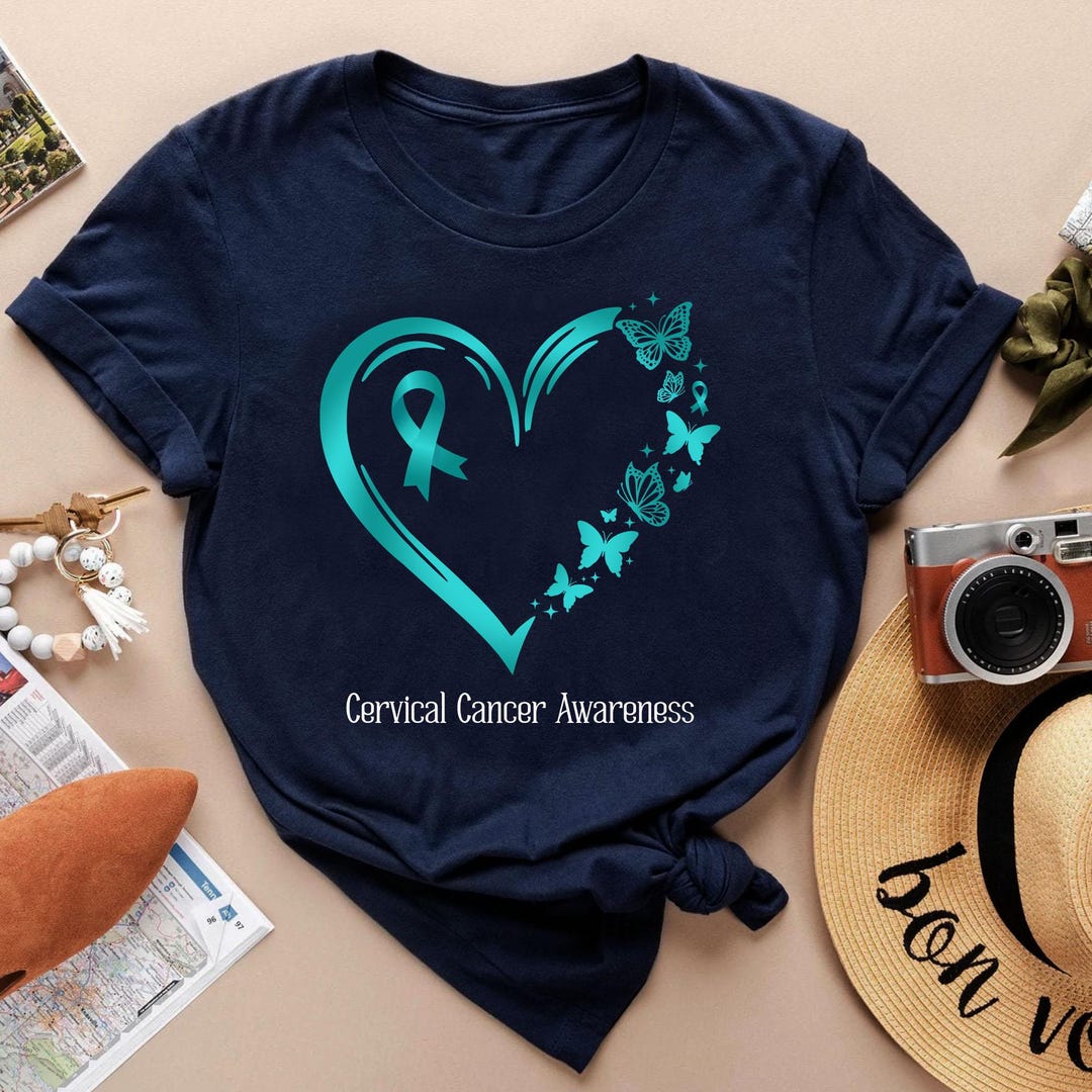 Cervical Cancer Warrior Survivor Fighter Shirt, Teal Ribbon Awareness ...