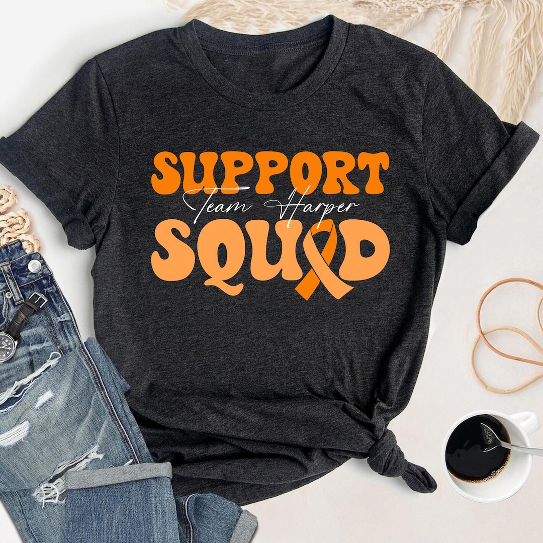 Leukemia Cancer Support Squad Shirt, Orange Ribbon Awareness Tee, Team ...