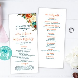 Wedding Program Template, Floral Wedding Program Template, Wedding ...