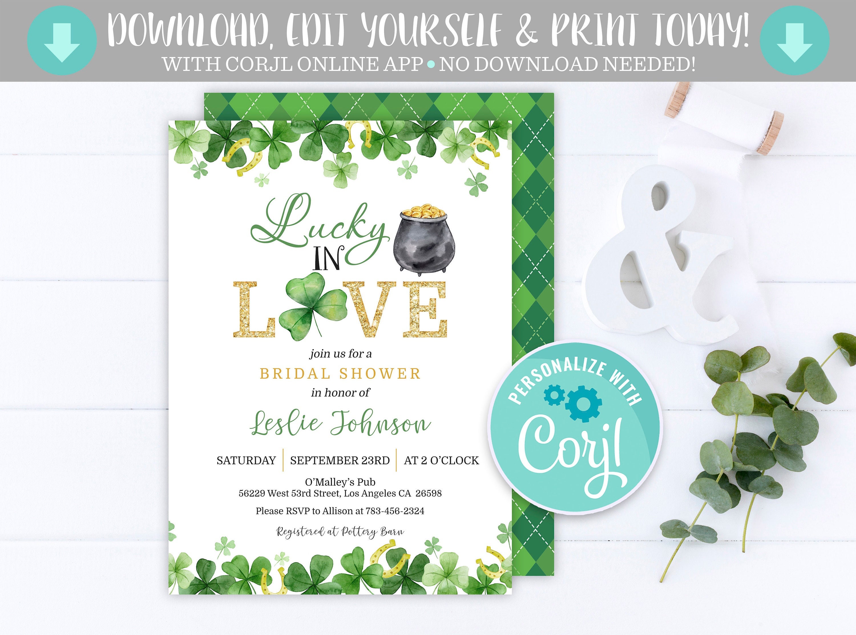 Lucky in Love Bridal Shower Invitation, Lucky in Love Invitation, Lucky ...