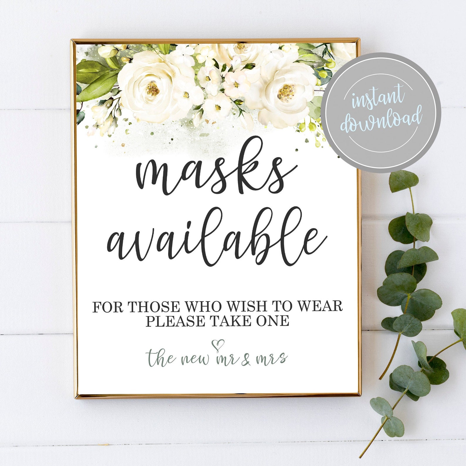 Masks Available Wedding Sign: White Floral Design (digital Download) - Etsy
