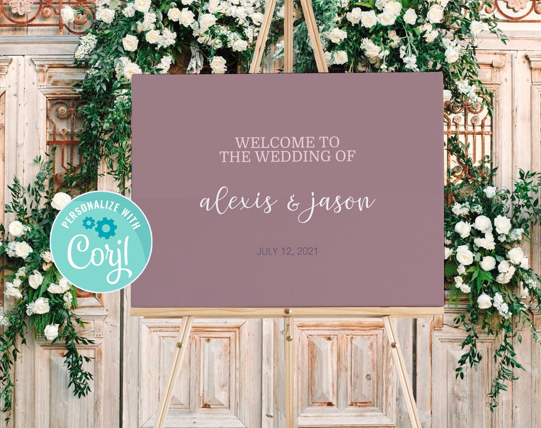 Mauve Welcome Wedding Sign, Wedding Welcome Sign, Wedding Welcome Sign ...