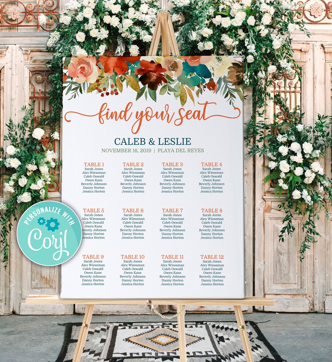 Floral Wedding Seating Chart Template: Editable Design (corjl) - Etsy