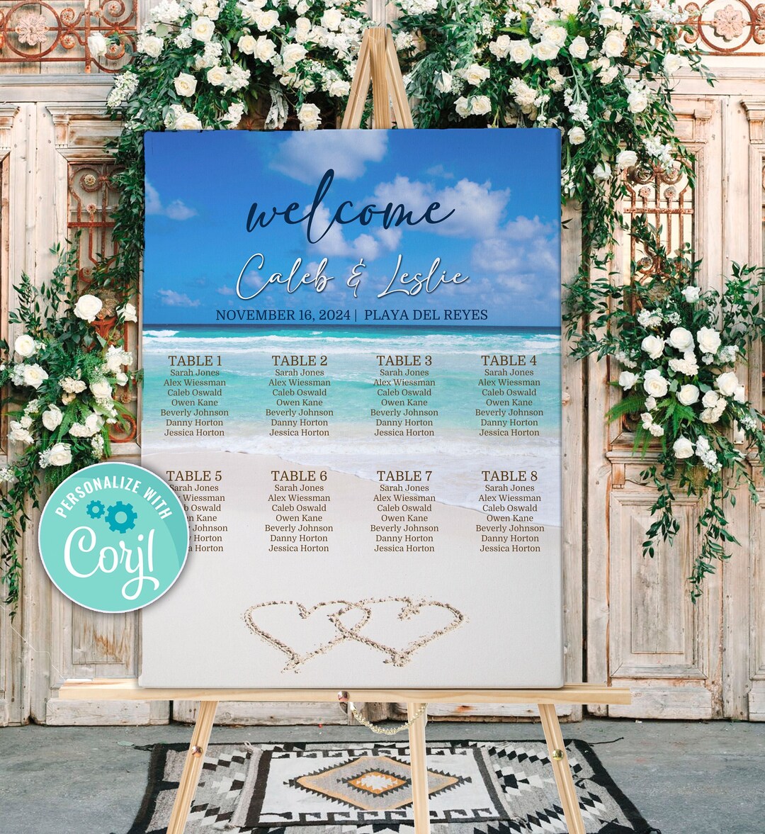 Editable Beach Wedding Seating Chart Template Hawaiian Tropical ...