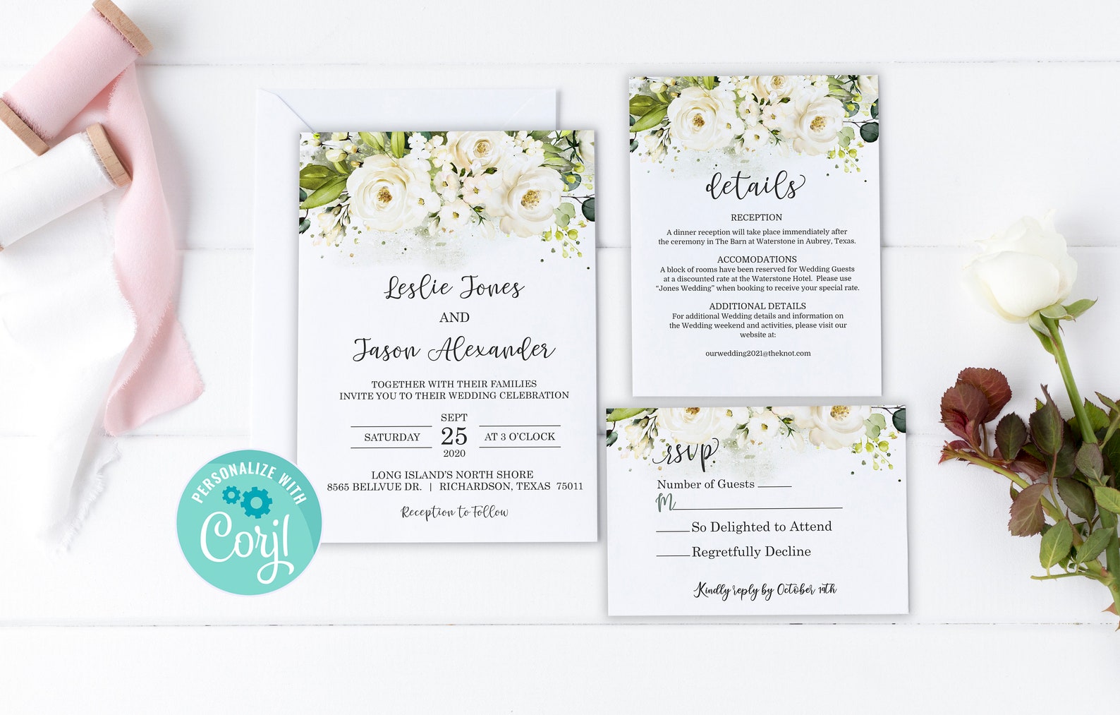 White Rose Wedding Invitation White Rose Wedding Invitation - Etsy