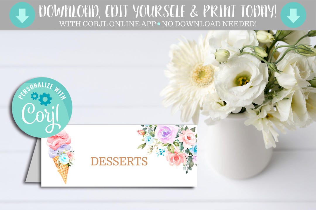 Floral Ice Cream Place Card Template, She's Been Scooped up (editable ...