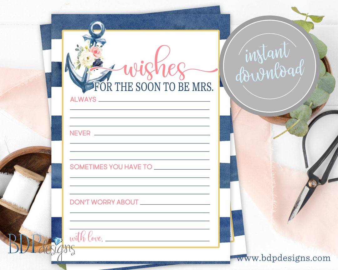 Nautical Bridal Shower Wishes Card: Anchor Theme (PDF Pattern) - Etsy