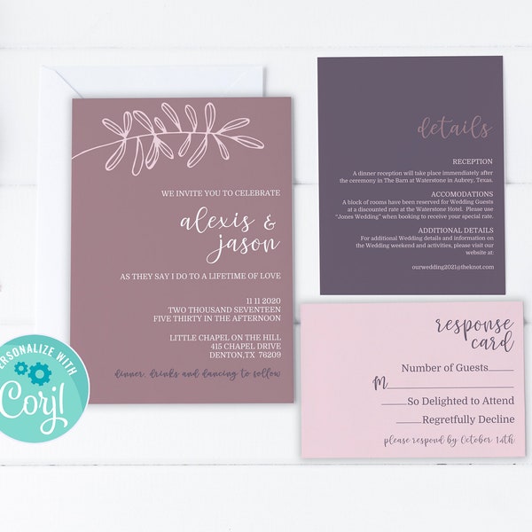 Mauve Wedding Invitation - Etsy