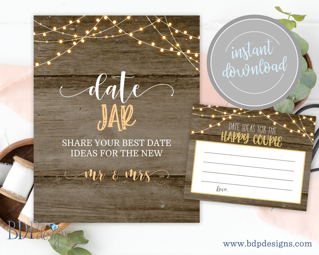 Rustic Date Night Jar Sign & Cards: I Do BBQ Shower Game (digital ...