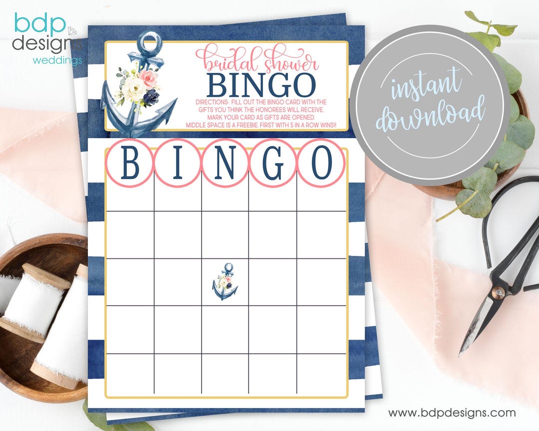 Nautical BINGO Game Card, Nautical Bridal Shower Tying the Knot ...