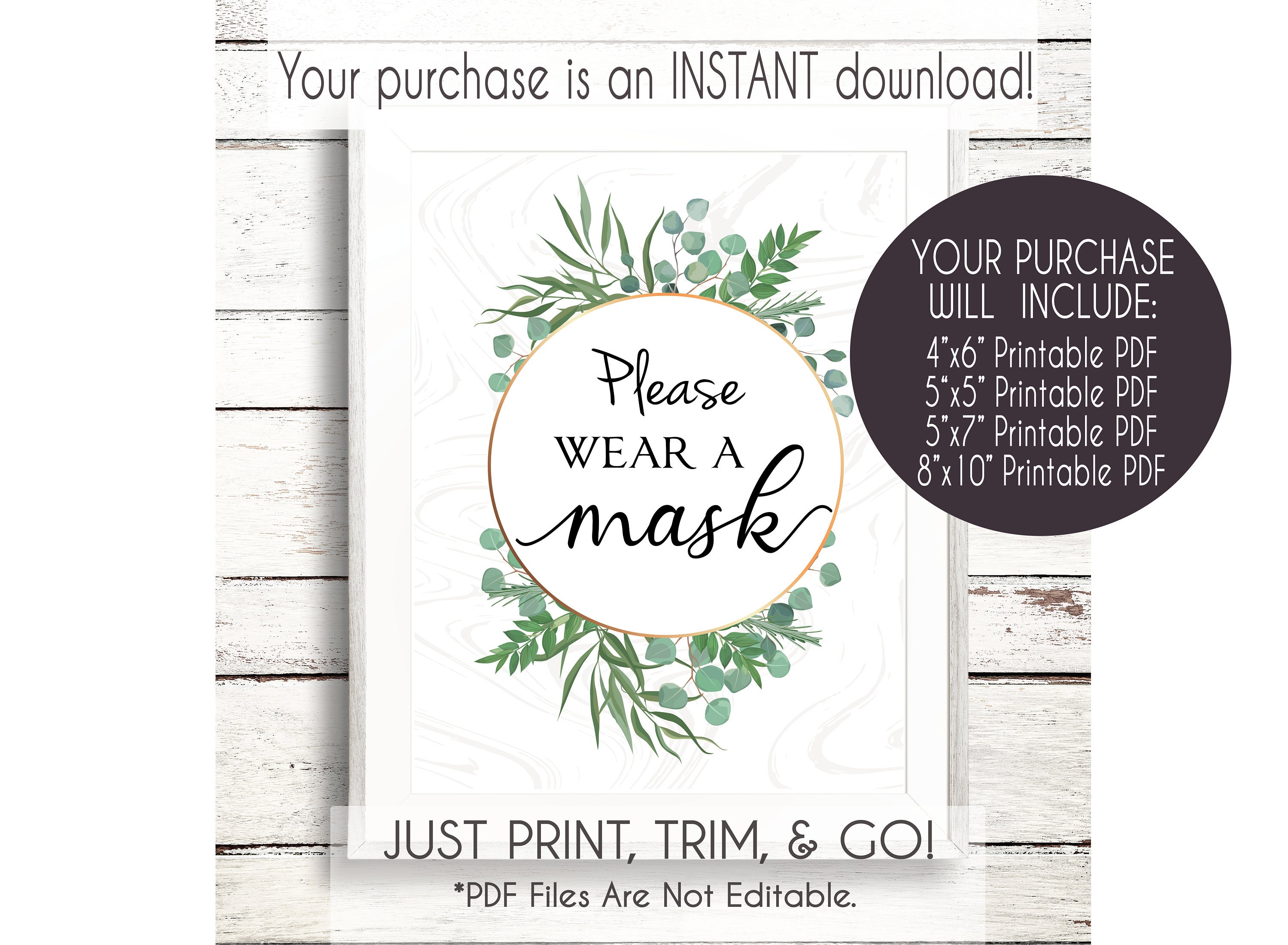 Wear a Mask Sign Instant PDF Download Restaurant Business Salon Social ...