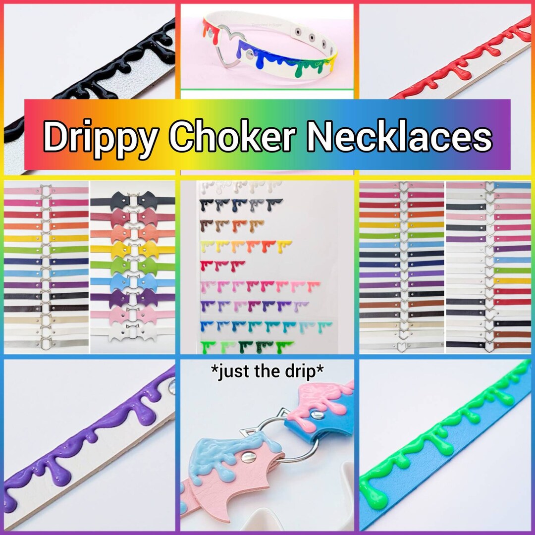 Customizable Drippy Faux Leather Choker Collar Necklace, Design Your ...