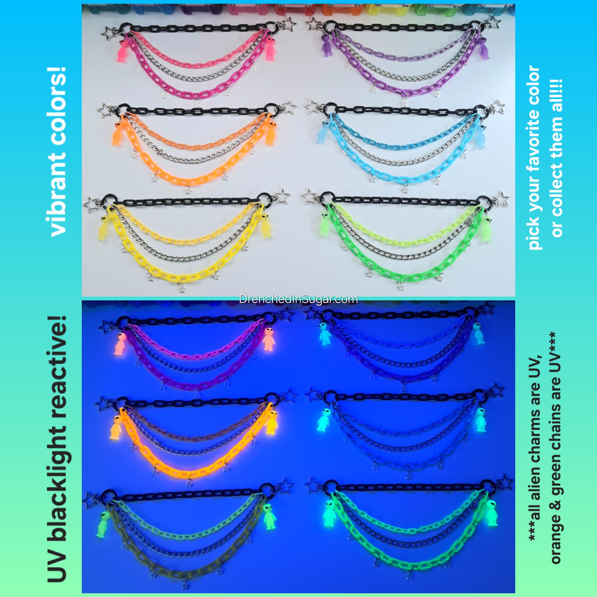 Layered Clip-on Chain, UV Glow Alien Charms, Spooky Goth Pants Wallet ...