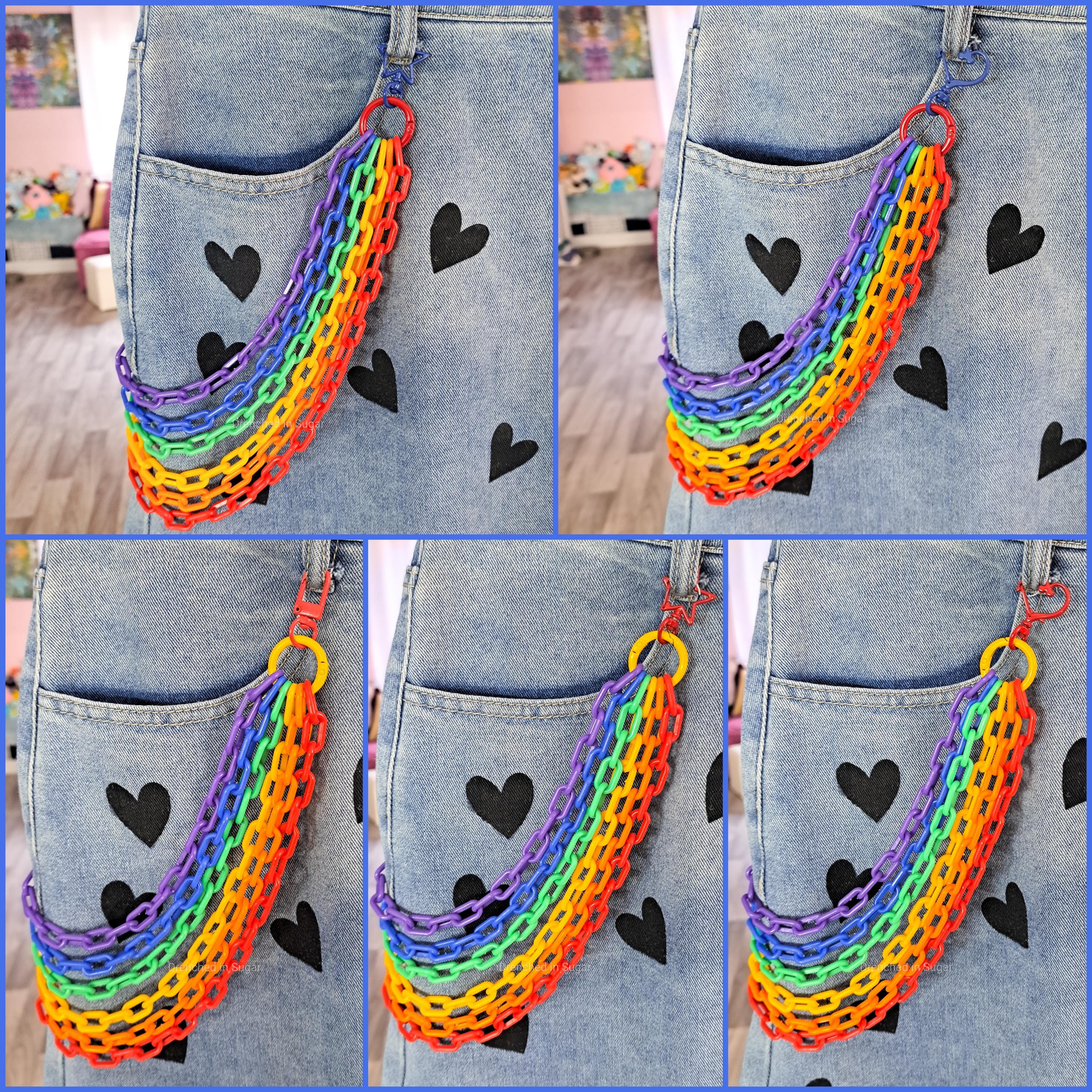 Colorful Rainbow Plastic Layered Clip-on Chains, Kawaii Wallet Chain ...