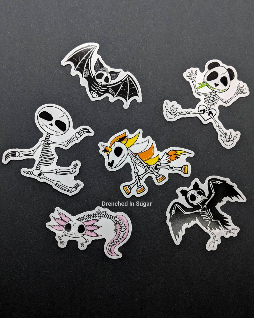 Cute Skeleton Animals Vinyl Stickers, Boney Babies, Kawaii Spooky ...