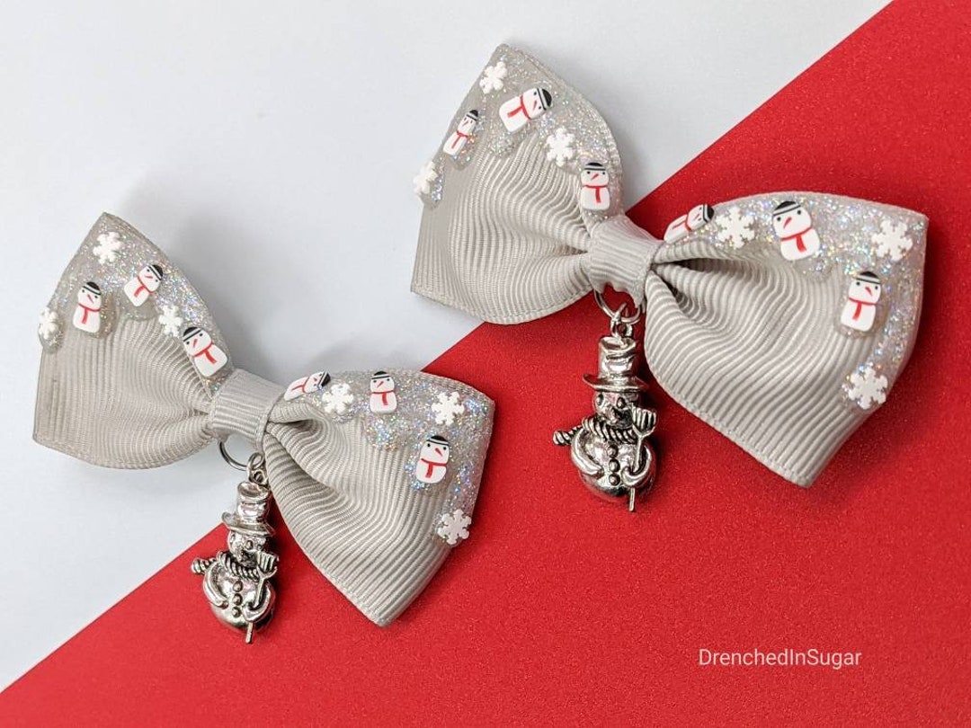 Kawaii Snowman Hair Bows, Decoden Sprinkles Drip Christmas Clip-on Bows ...