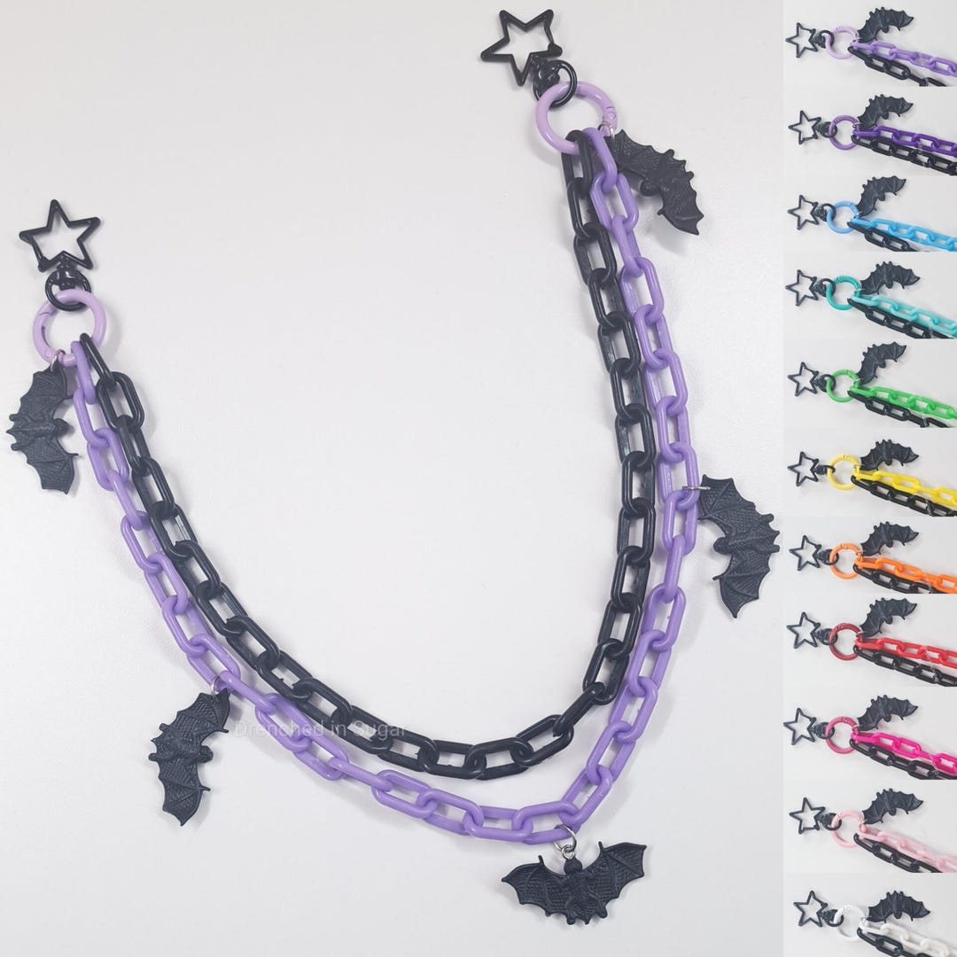 Pastel Goth Bats Layered Clip-on Chain, Cute Spooky Halloween Plastic ...