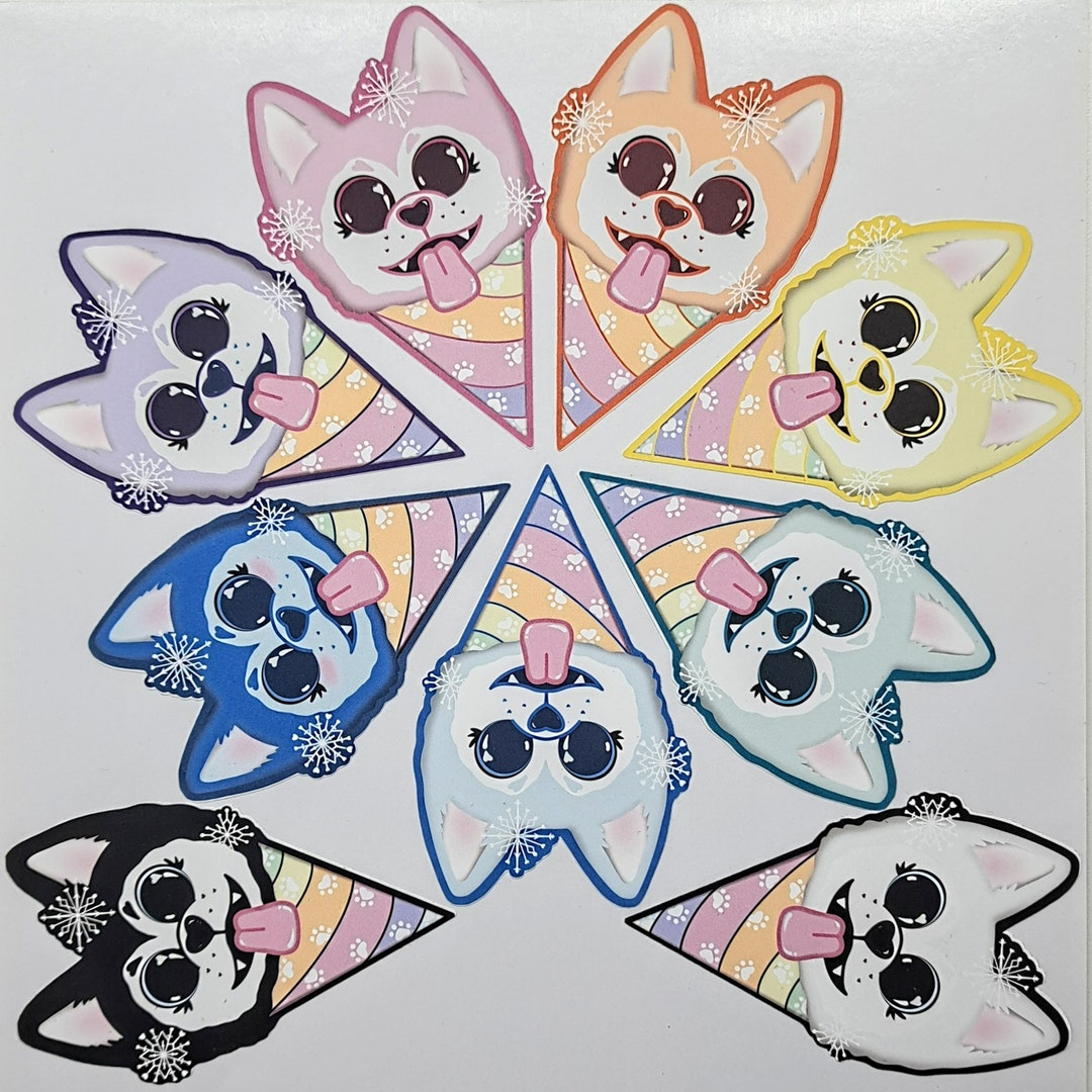 Kawaii Snow Dog Snowcone Holographic Vinyl Stickers, Pastel Puppy Ice ...